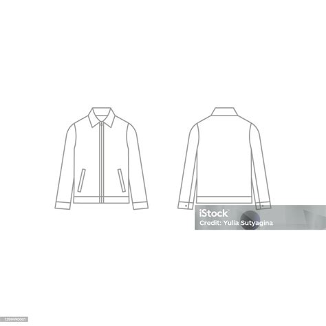 맨 재킷 해링턴 칼라 코트 의류 윤곽가 템플릿 지퍼 프론트 의류 재킷 기술 모형 앞면과 뒷면보기의 셔츠 벡터 플랫 일러스트레이션 재킷에 대한 스톡 벡터 아트 및 기타 이미지