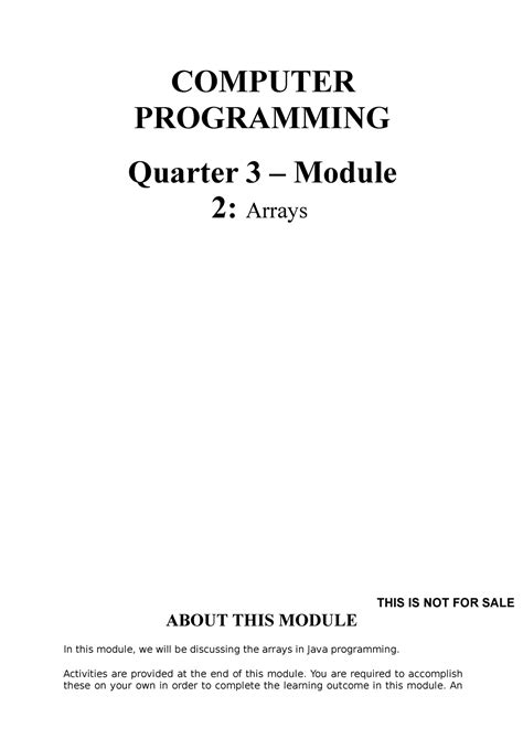 Java10 Q3 Module 2 Computer Programming Computer Programming Quarter 3 Module 2 Arrays