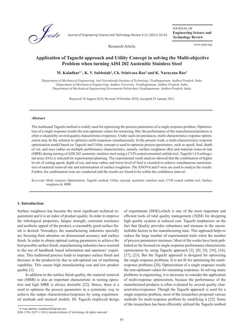 Pdf Application Of Taguchi Approach And Utility Concept In Solving