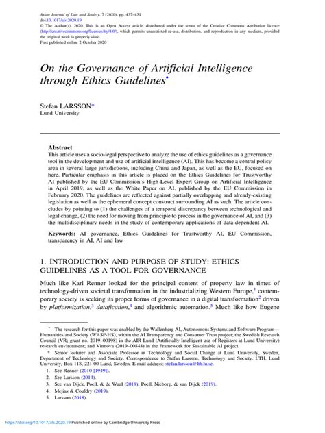 On The Governance Of Artificial Intelligence Through Ethics Guidelines Pdf Artificial