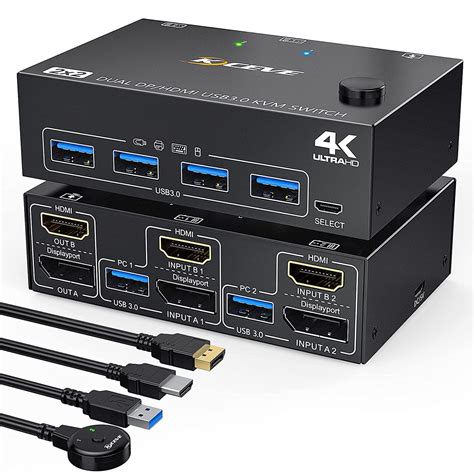USB KVM Switch Monitors Computers Displayport HDMI Dual Monitor KVM Switcher Supports K