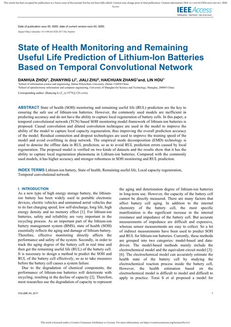 Pdf State Of Health Monitoring And Remaining Useful Life Prediction Of Lithium Ion Batteries
