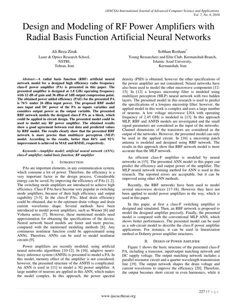 Pdf Design And Modeling Of Rf Power Amplifiers With Radial Basis Function Artificial Neural