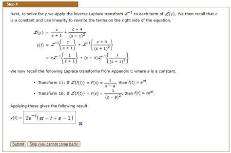 Step 4 Next To Solve For Y We Apply The Inverse Laplace Transform F To Each Term Of Y We Then