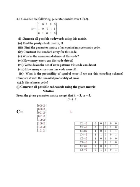 I Generate All Possible Codewords Using The Given Matrix Pdf