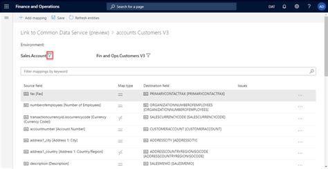 Customize Table And Column Mappings Finance And Operations Dynamics