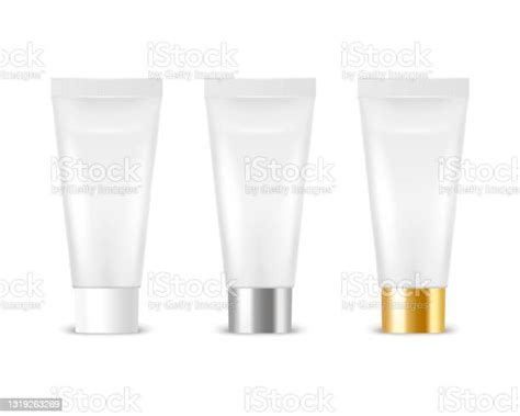 벡터 3d 현실적인 플라스틱 금속 흰색 치아 페이스트 크림 튜브 흰색 배경에 격리 된 포장 세트 치약 화장품 크림 칫솔질용 치아 페이스트 의 디자인 템플릿 전면 보기 3차원