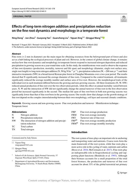 Effects Of Long Term Nitrogen Addition And Precipitation Reduction On