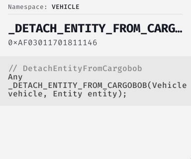 DetachEntityFromCargobob FiveM Natives Cfx Re Docs