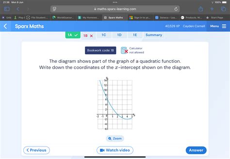 The Diagram Shows Part Of The Graph Of A Quadratic Function Write Down T