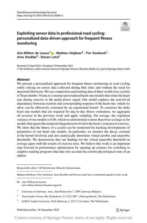 Exploiting Sensor Data In Professional Road Cycling Personalized Data Driven Approach For
