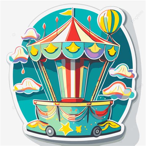 열기구 클립 아트가 있는 정교한 카니발 자동차를 특징으로 하는 다채로운 스티커 벡터 고립 된 만화 카니발 타고 스티커 디자인 상표 Png 일러스트 및 벡터 에 대한