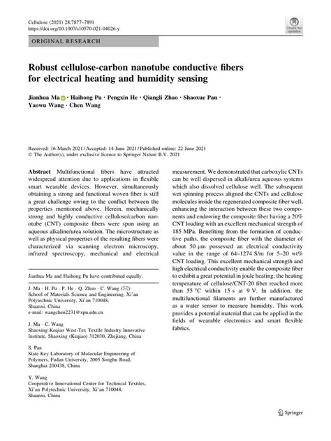 2021 Cellulose Robust Cellulose Carbon Nanotube Conductive Fibers For Electrical Heating And