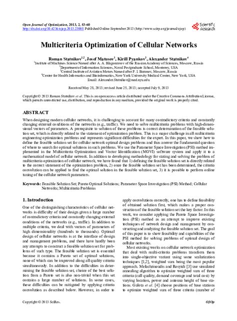 Pdf Multicriteria Optimization Of Cellular Networks
