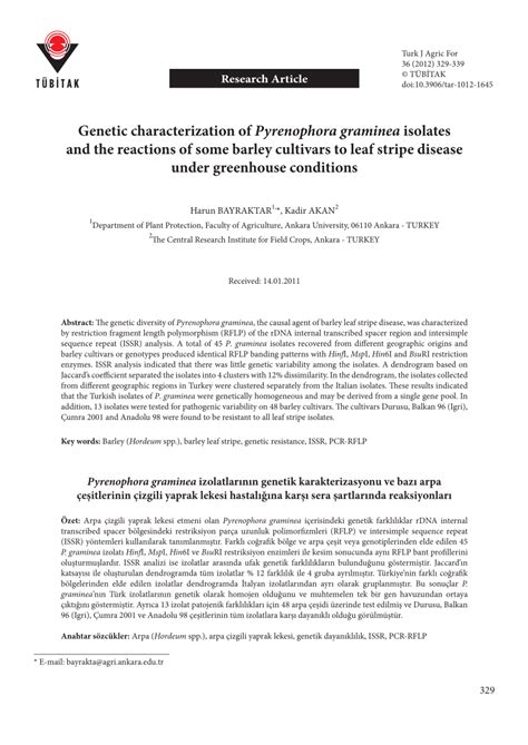 Pdf Genetic Characterization Of Pyrenophora Graminea Isolates And The