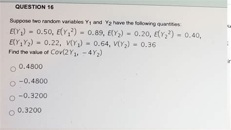 Solved Question 16 U Suppose Two Random Variables Y1 And Y2