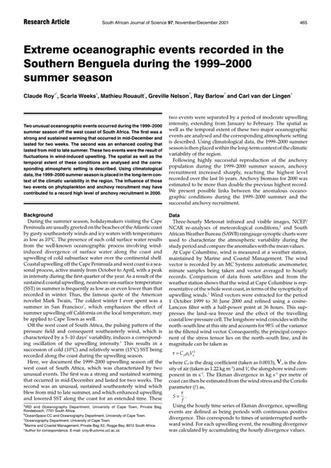 Pdf Extreme Oceanographic Events Recorded In The Southern Benguela