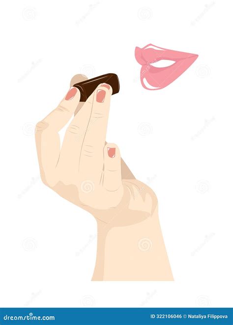 Woman Brings A Chocolate Candy To Her Lips Stock Vector Illustration