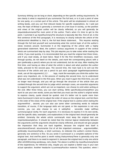 ENG 132 Summary Writing Summary Writing Can Be Long Or Short