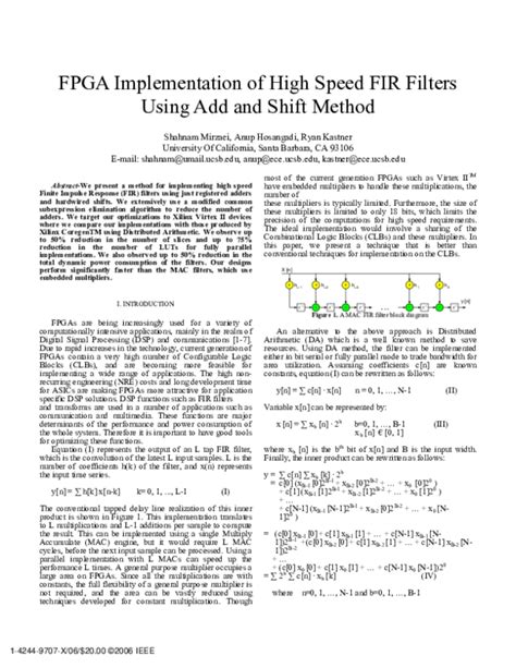 Pdf Fpga Implementation Of High Speed Fir Filters Using Add And Shift Method