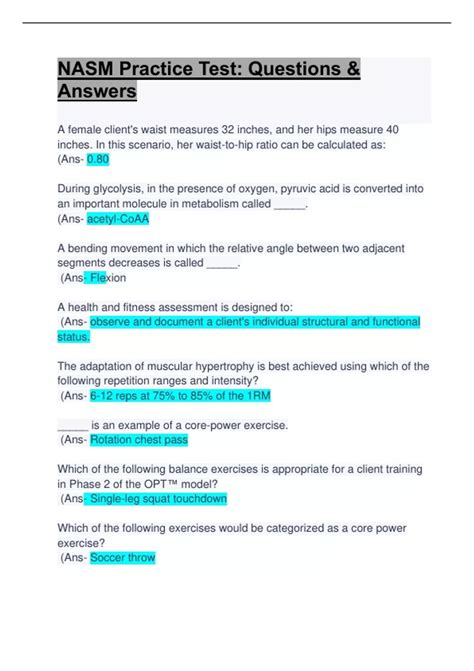 NASM Practice Test Questions Answers Updated A Guide Solution NASM Stuvia US