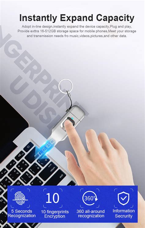 512gb Usb 3 0 Type C Otg Fingerprint Encrypted USB Drive With Lock Fingerprint USB Drive