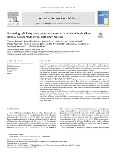 Pdf Evaluating Cellularity And Structural Connectivity On Whole Brain Slides Using A Custom