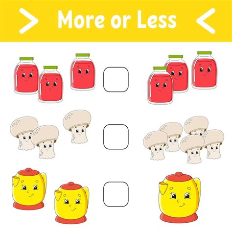 Более или менее рабочий лист образовательной деятельности для детей и малышей Премиум векторы
