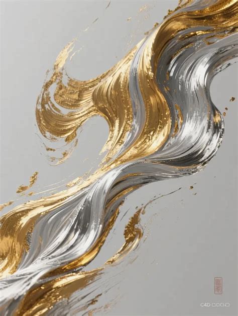 即梦ai 一站式ai创作平台 油画和丙烯混合颜料，具有流动金和金属银笔触，笔画拉比纹理浅析，c4d渲染，灰色空间背景。背景干净，背景无杂质，东方美学，创新构图，层次感，重构。 花瓣网