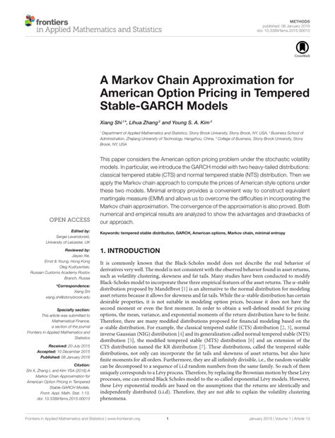 Pdf A Markov Chain Approximation For American Option Pricing In