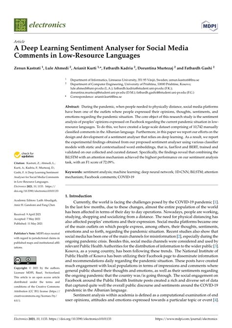 Pdf A Deep Learning Sentiment Analyser For Social Media Comments In Low Resource Languages