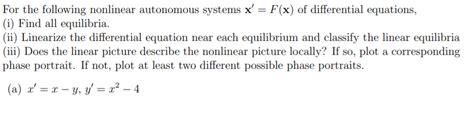 Solved For The Following Nonlinear Autonomous Systems X
