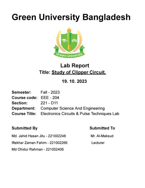 EEE 204lab Report Green University Bangladesh Lab Report Title Study Of Clipper Circuit 19