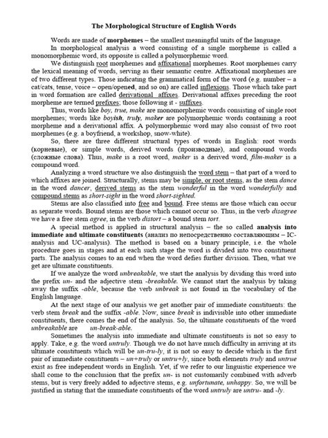 Morphological Structure Of English Words Pdf Word Morphology