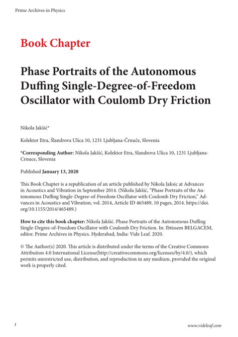 Pdf Phase Portraits Of The Autonomous Duffing Single Degree Of