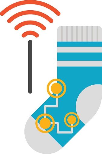 스마트 양말 개념 냄새 저항 벡터 컬러 아이콘 디자인 웨어러블 기술 기호 사물의 개인 인터넷 기호 기술 Togs 스톡 일러스트 레이 션이있는 Smartwool 양말 감지기에