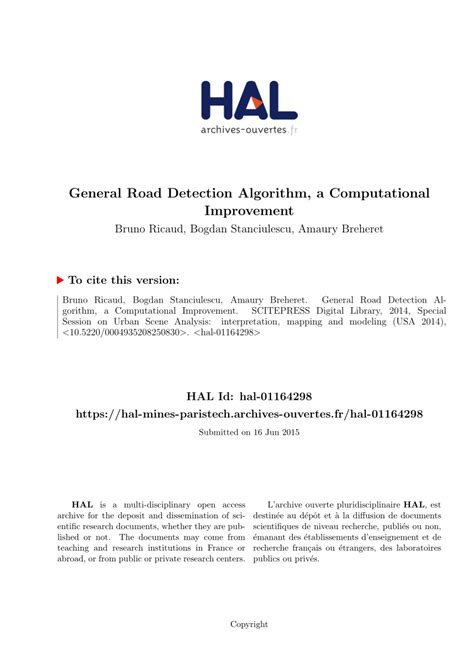 Pdf General Road Detection Algorithm A Computational Improvement