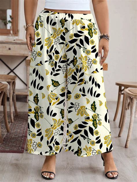 Emery Rose Plus Size Womens Casual Loose Straight Wide Leg Capris For