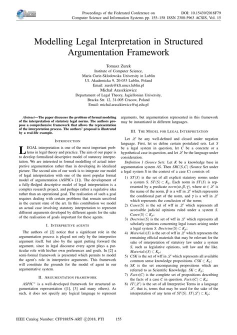 Pdf Modelling Legal Interpretation In Structured Argumentation Framework