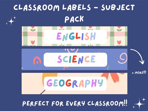 Pastel Classroom Subject Labels English Maths Science History