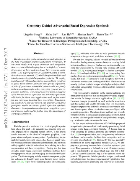 Pdf Geometry Guided Adversarial Facial Expression Synthesis