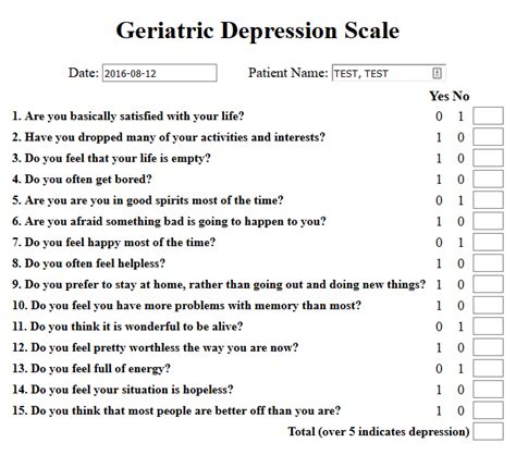 Geriatric Depression Scale Juno Emr Support Portal