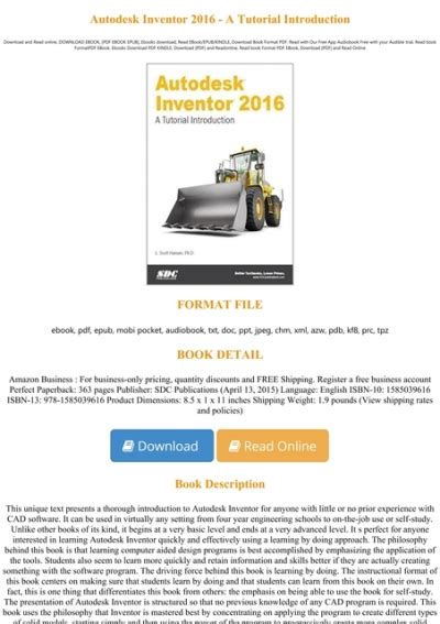 Download Ebook Autodesk Inventor 2016 A Tutorial Introduction Full Pdf