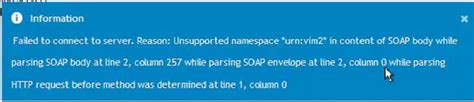 Failed To Connect To Server Reason Unsupported Namespace Urnvim2 In Content Of Soap Body