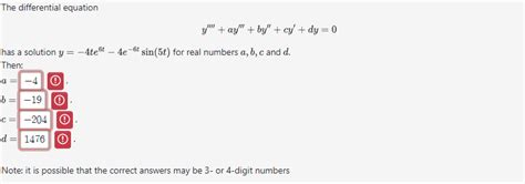 Solved The Differential Equationy Ay By Cy Dy Has Chegg Com
