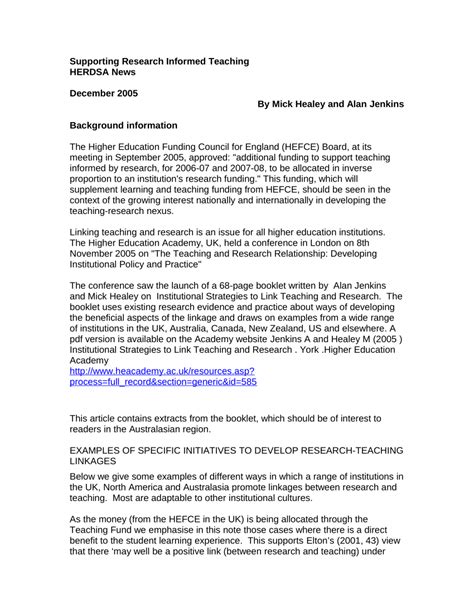 Pdf Supporting Research Informed Teaching