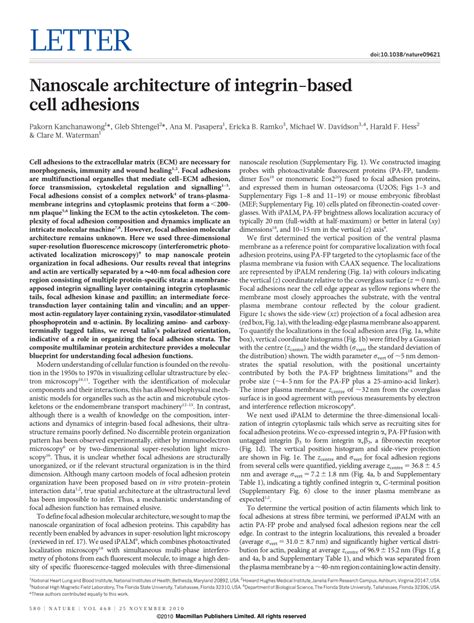 Pdf Nanoscale Architecture Of Integrin Based Cell Adhesions