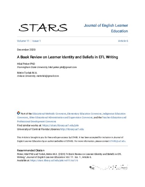 Pdf A Book Review On Learner Identity And Beliefs In Efl Writing