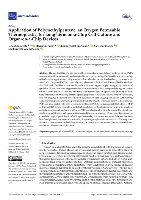 Pdf Application Of Polymethylpentene An Oxygen Permeable Thermoplastic For Long Term On A