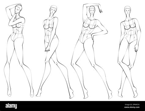 Fashion Figure Ten Heads Design Template Croquis Stock Vector Image